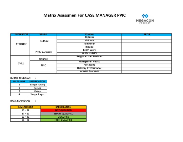 Matrix Asassmen For Case Manager Ppic | PDF