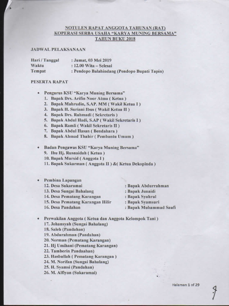 Notulen RAT 2018 | PDF