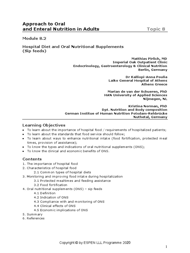 Hospital Diet and Oral Nutritional Supplements (Sip Feeds) | PDF ...
