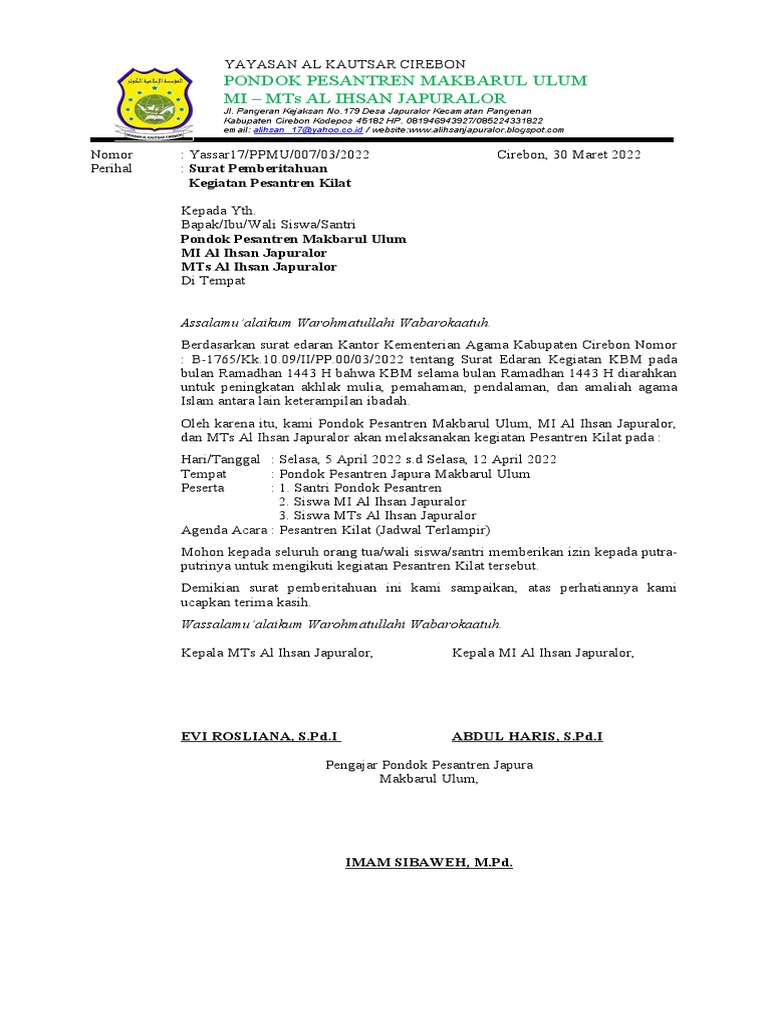 Surat Pesantren Kilat | PDF