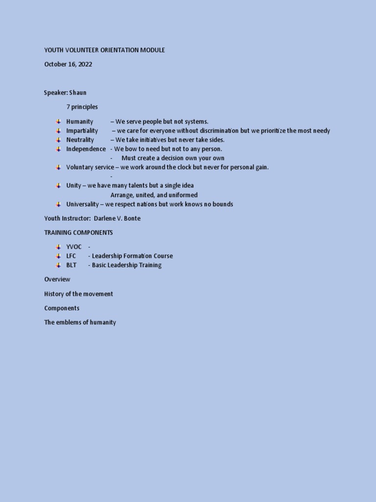 Youth Volunteer Orientation Module Pdf