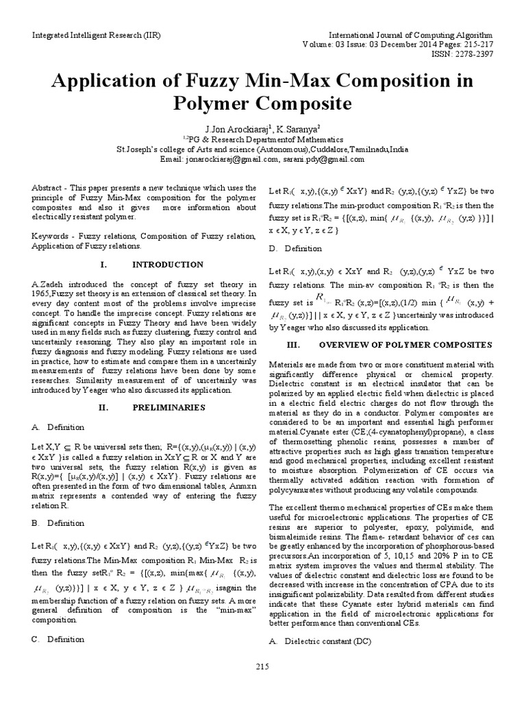 Application Of Fuzzy Min Max Composition In Polymer Composite Pdf Differential Scanning