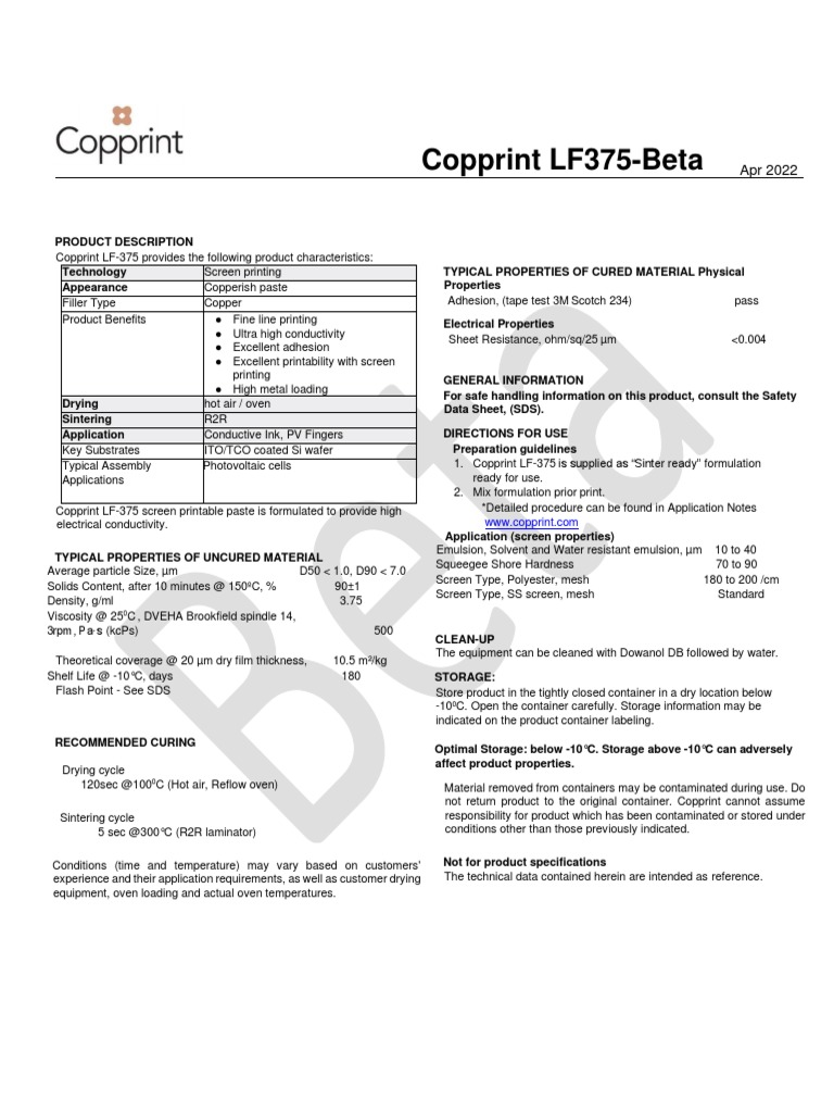TDS LF-375 | PDF | Electrical Resistivity And Conductivity | Sintering