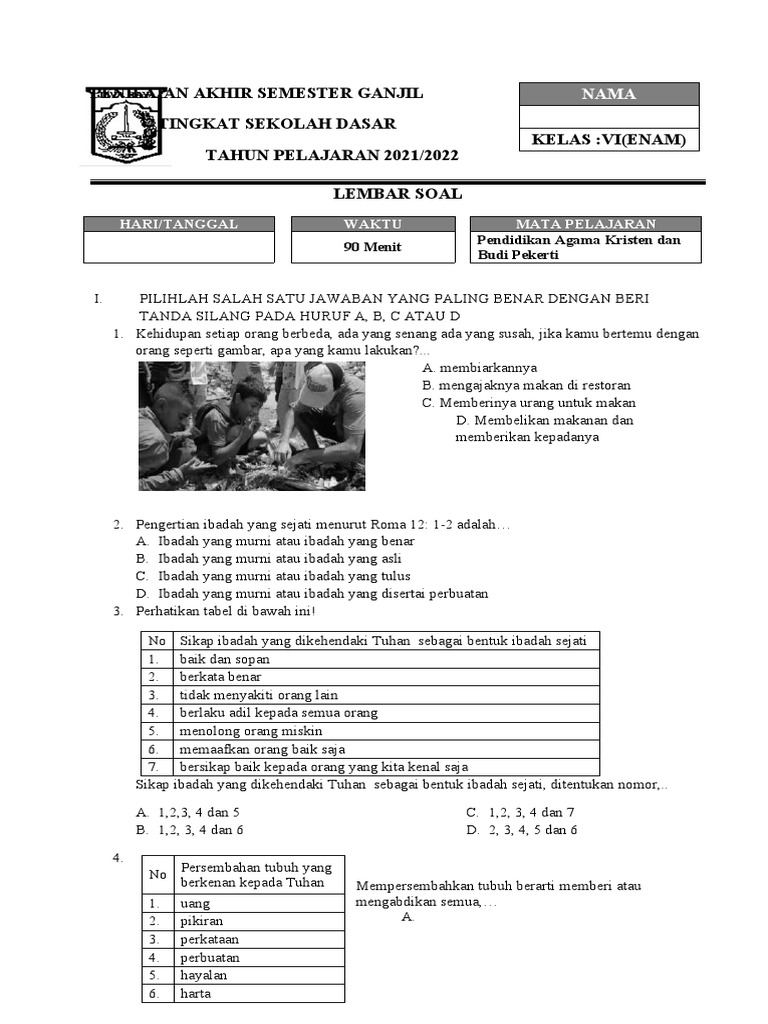 Soal Pas SD KLS Vi Pak 2022 Ganjil | PDF