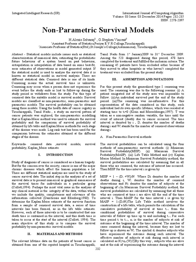 Non-Parametric Survival Models | PDF | Statistics | Statistical Analysis