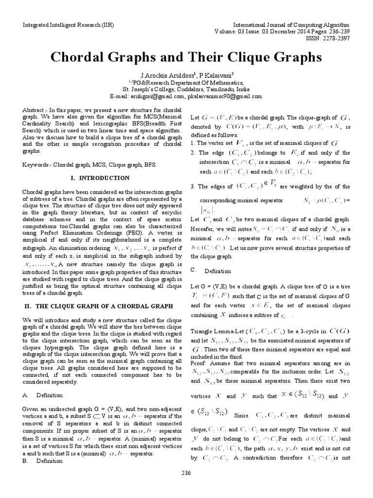 Chordal Graphs and Their Clique Graphs | Download Free PDF | Vertex ...