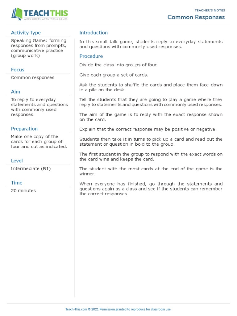 Common Responses | PDF | Classroom