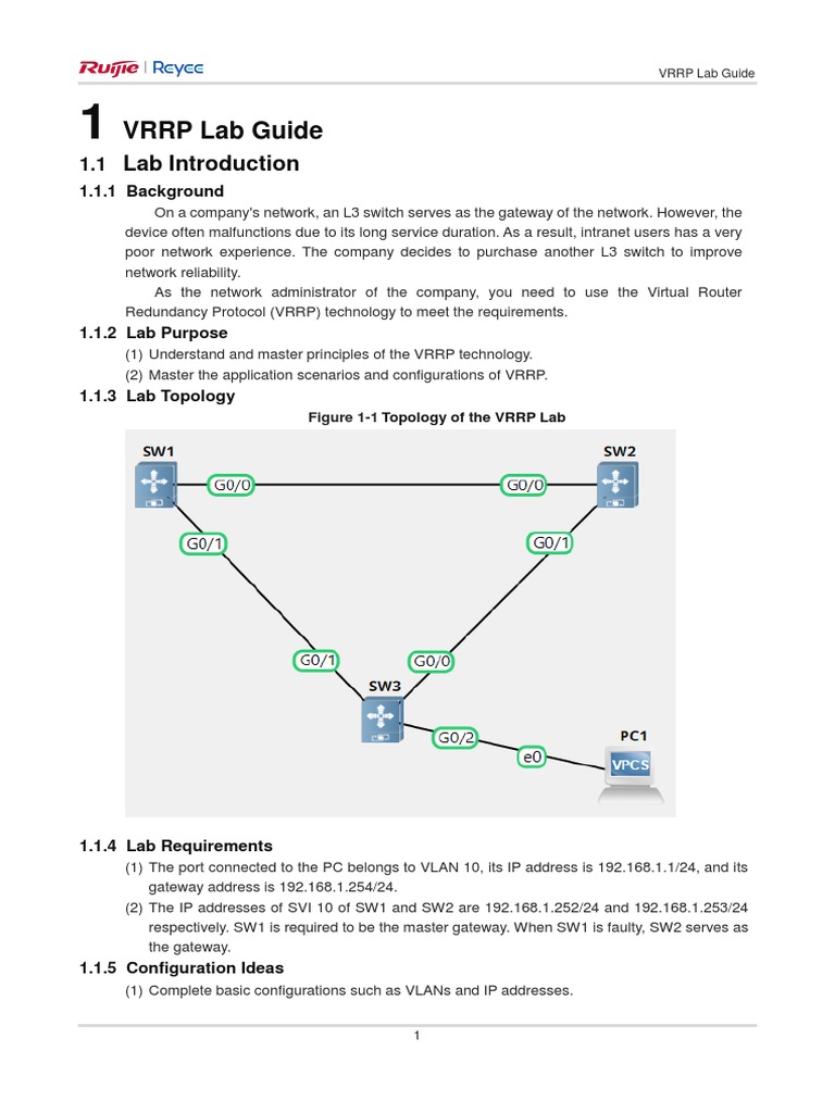 VRRP Lab Guide | Download Free PDF | Computer Network | Network Switch