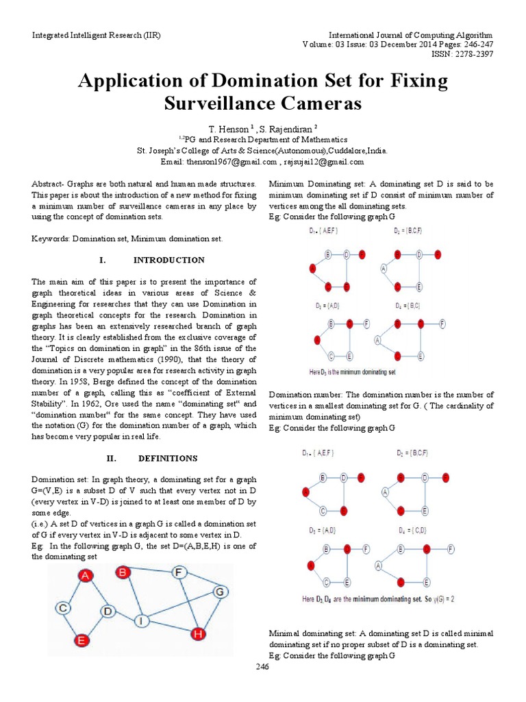 Application of Domination Set For Fixing Surveillance Cameras | PDF | Mathematical Analysis ...