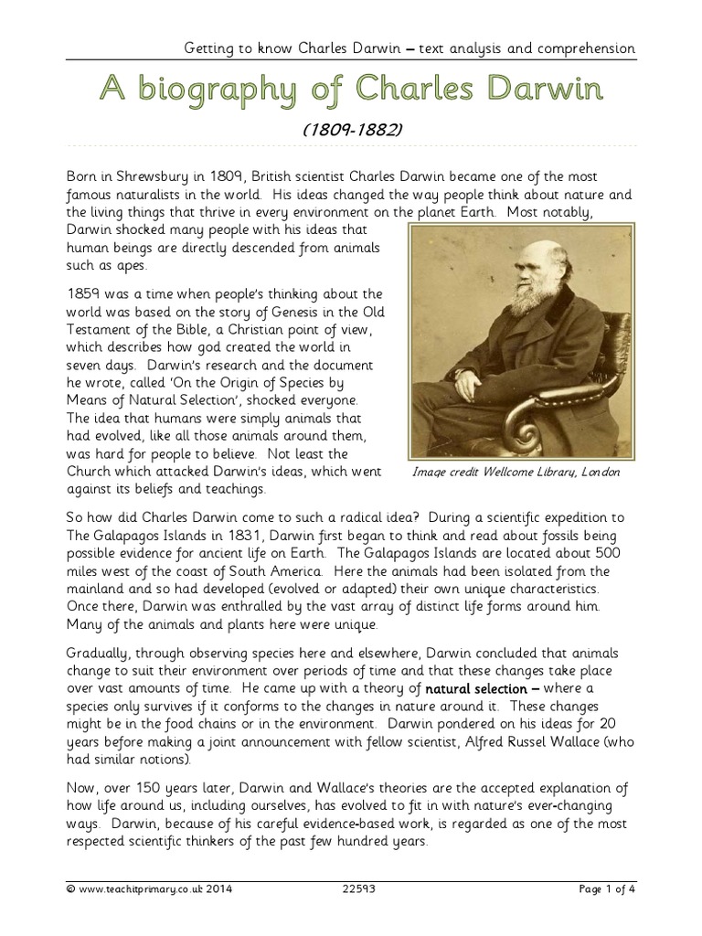 Getting To Know Charles Darwin - Text Analysis and Comprehension | PDF ...