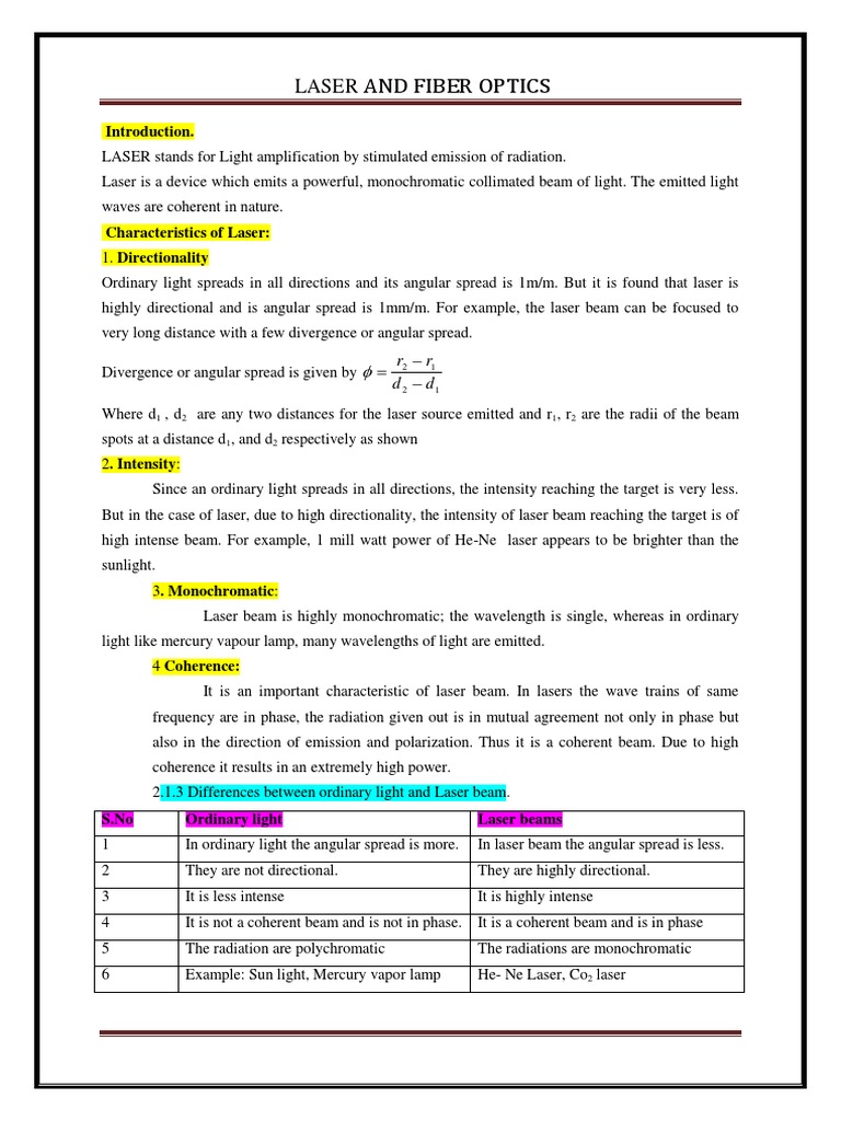 Laser & Fiber Optics | Download Free PDF | Optical Fiber | Laser