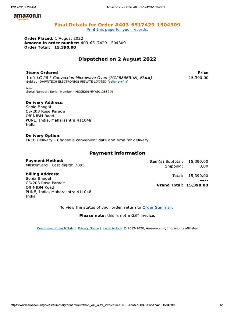 LG Order Summary | PDF