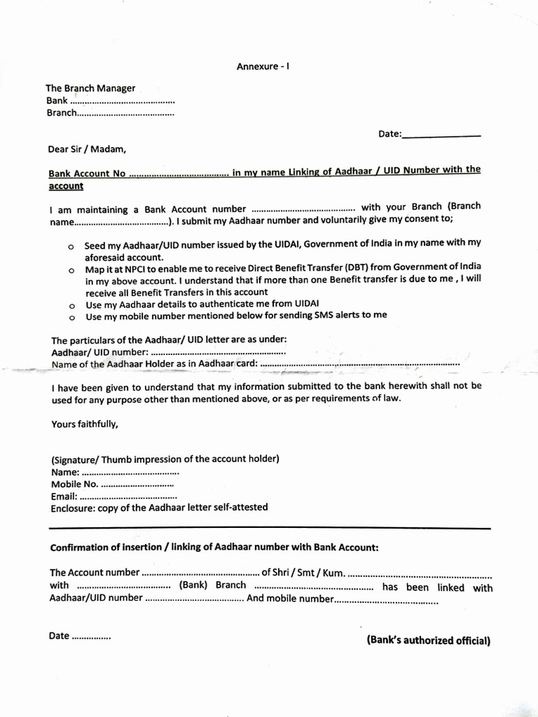 Adhar Bank Linking | Download Free PDF | Service Industries ...