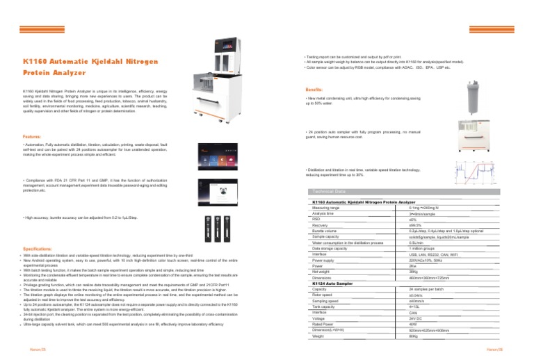 K1160 Kjeldahl Analyzer Hanon Group | PDF | Experiment | Titration