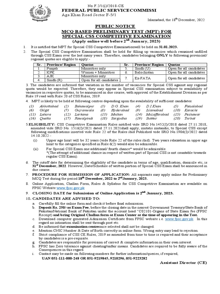 Public Notice SPL CSS 2023 | PDF | Government | Justice