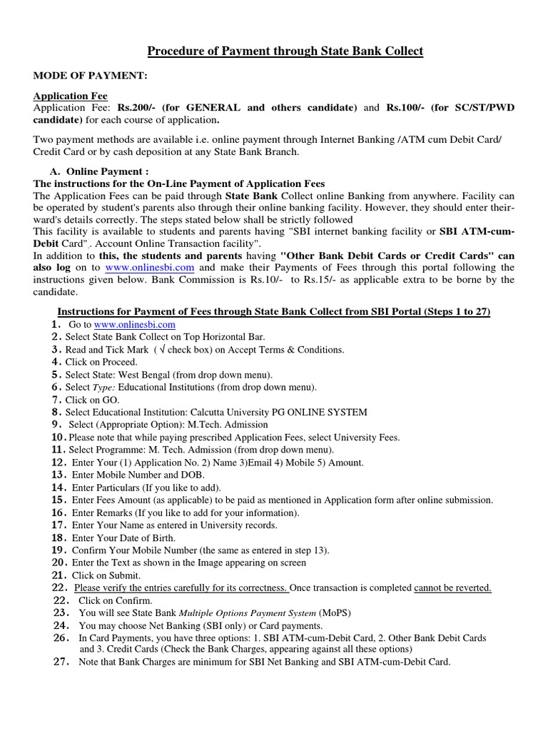 SBI Collect Payment Procedure for Fees | PDF | Payments | Debit Card