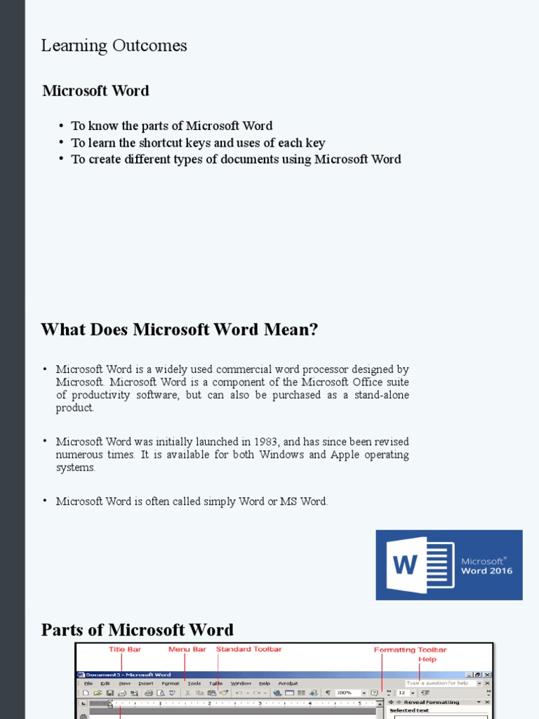 Parts of Microsoft Word and Shortcut Keys | PDF | Microsoft Word | Menu ...