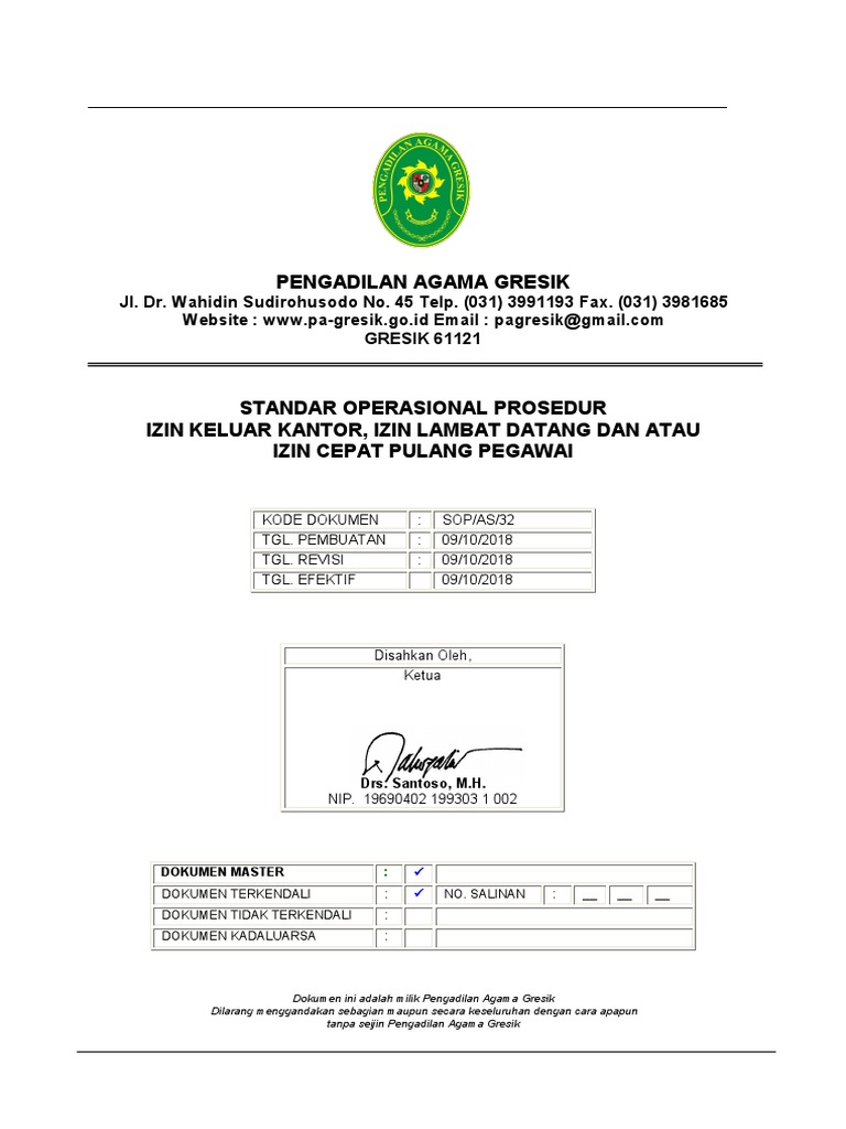 SOP Izin Pegawai PA Gresik | PDF