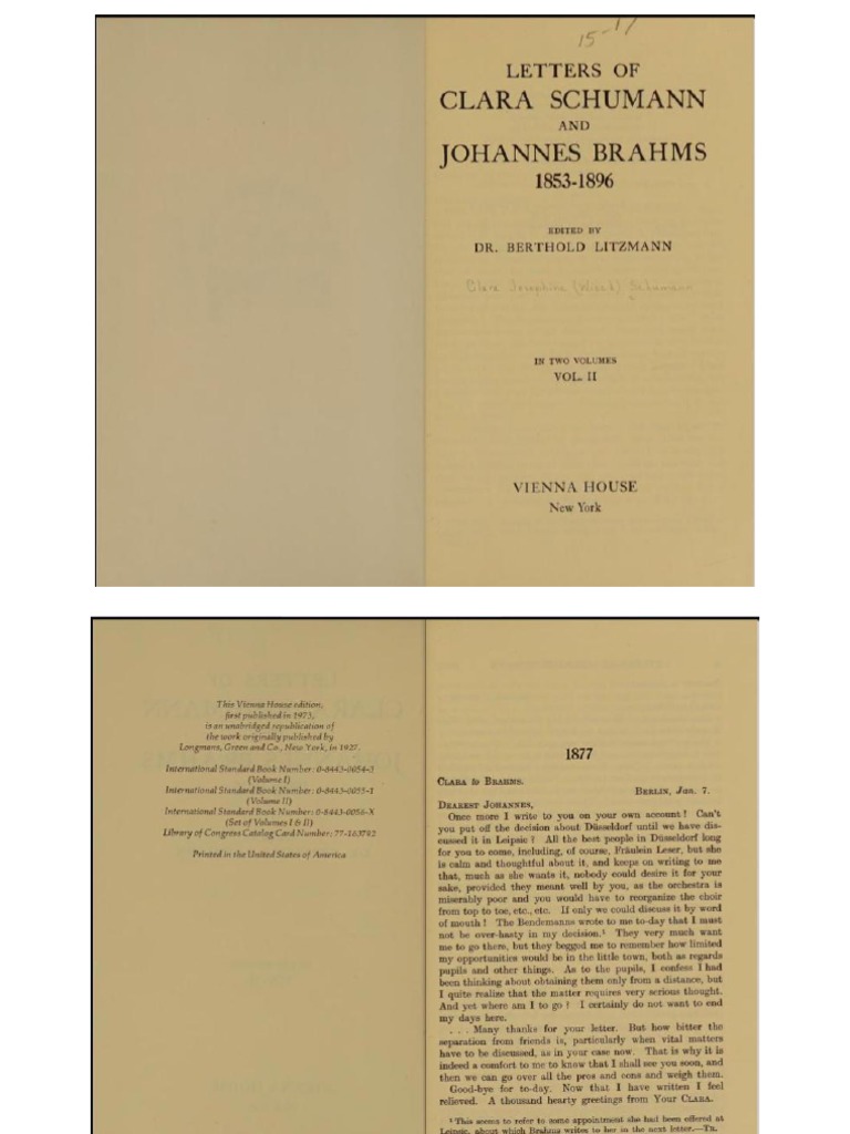 Letters of Clara Schumann & Johannes Brahms Vol II | PDF