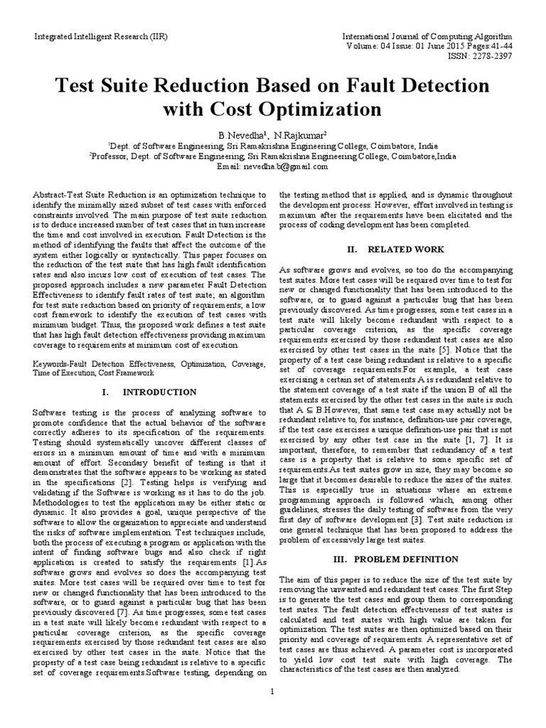Test Suite Reduction Based On Fault Detection With Cost Optimization
