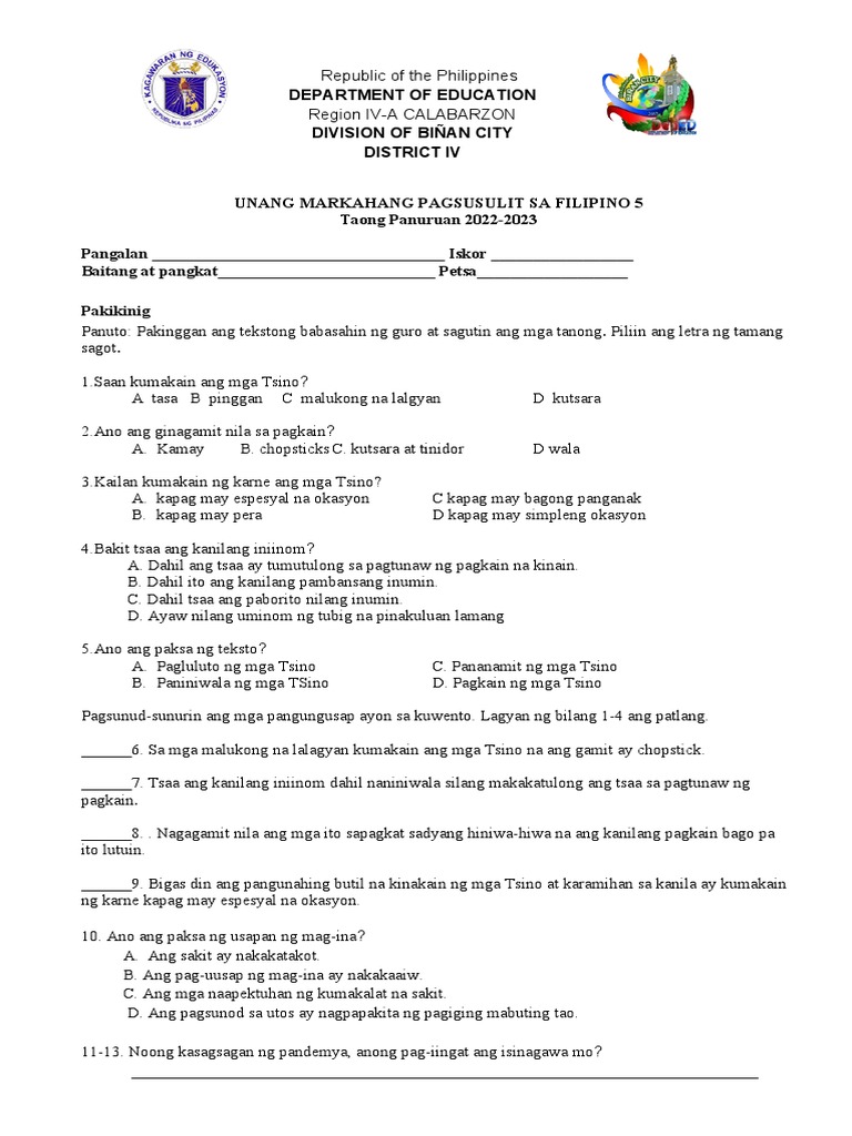 Filipino 5 UNANG MARKAHAN | PDF