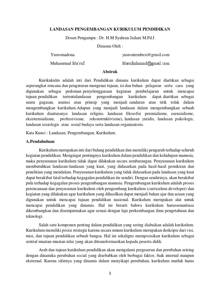 Landasan Pengembangan Kurikulum Pendidikan | PDF