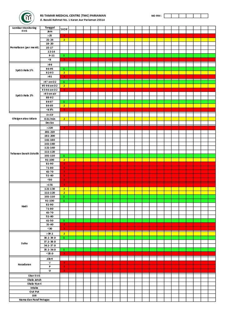 Lembar Monitoring Skor EWS Dewasa | PDF