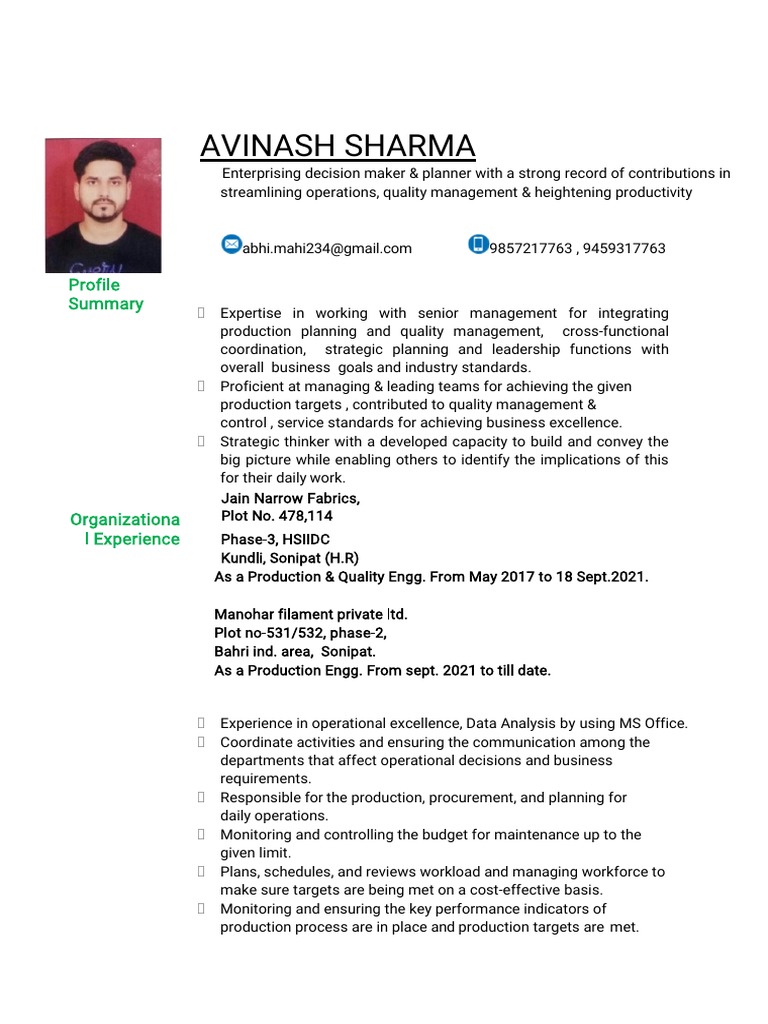 Resume - AVINASH Sharma | Download Free PDF | Business | Economies