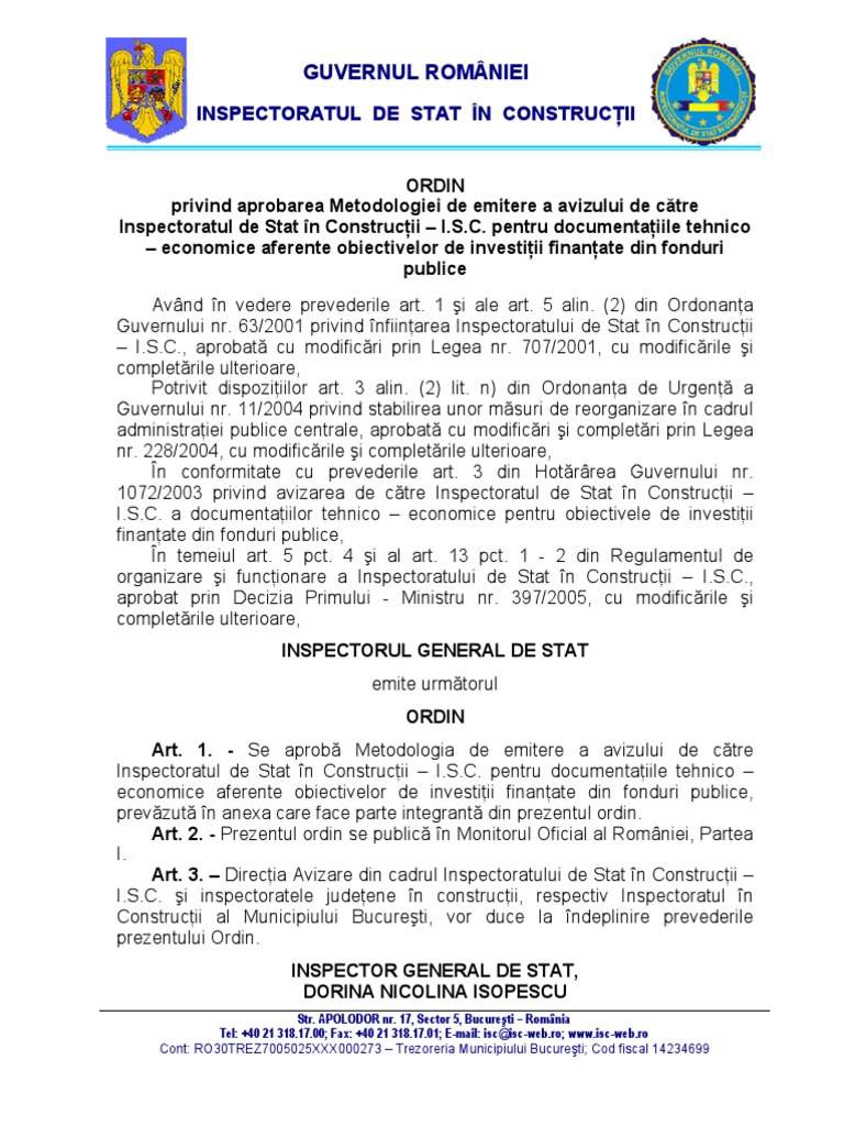 Ordin Continut Document A Tie Aviz Isc | PDF