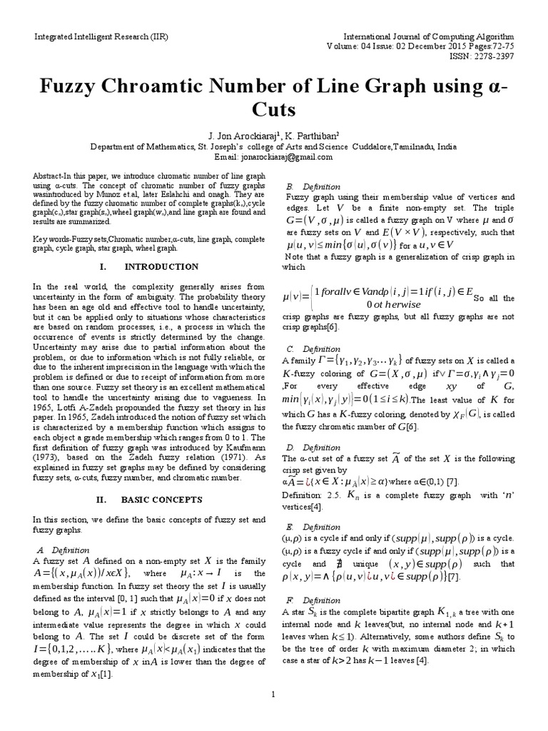 Fuzzy Chroamtic Number Of Line Graph Using α Cuts Pdf Fuzzy Logic
