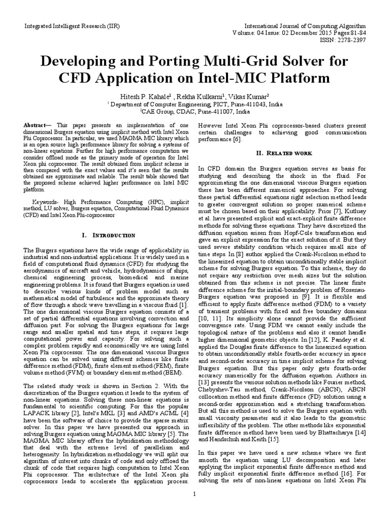 Developing And Porting Multi Grid Solver For Cfd Application On Intel