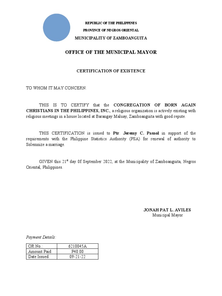 Certification of Existence | PDF