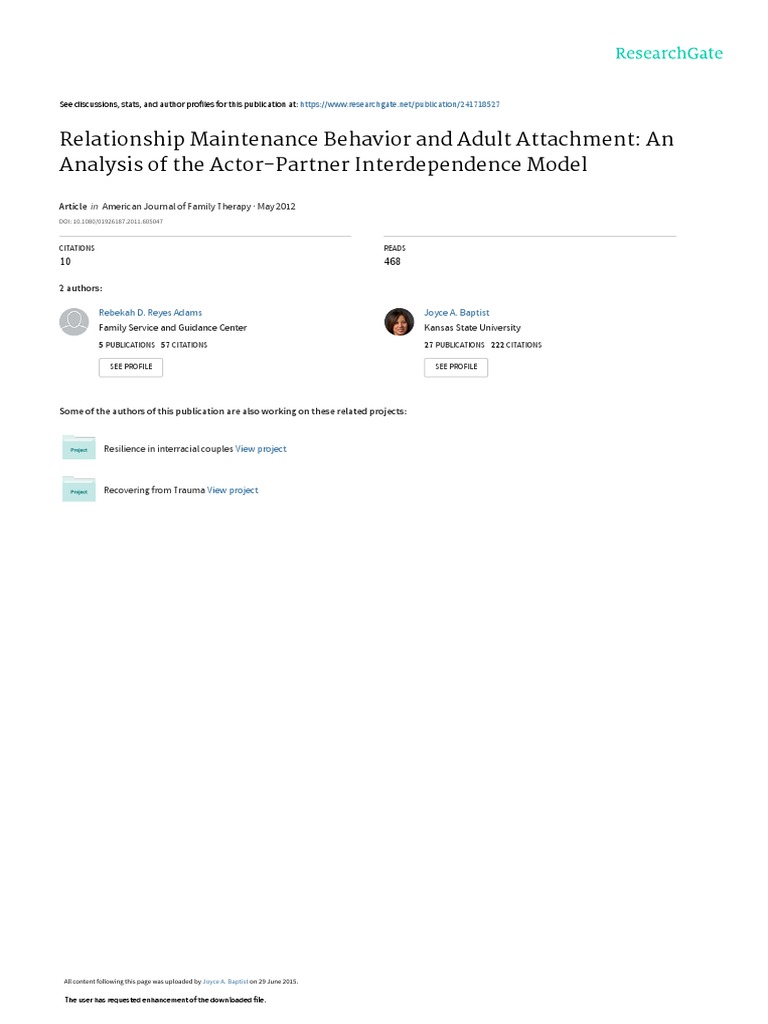 Relationship Maintenance Behavior and Adult Attachment: An Analysis of ...