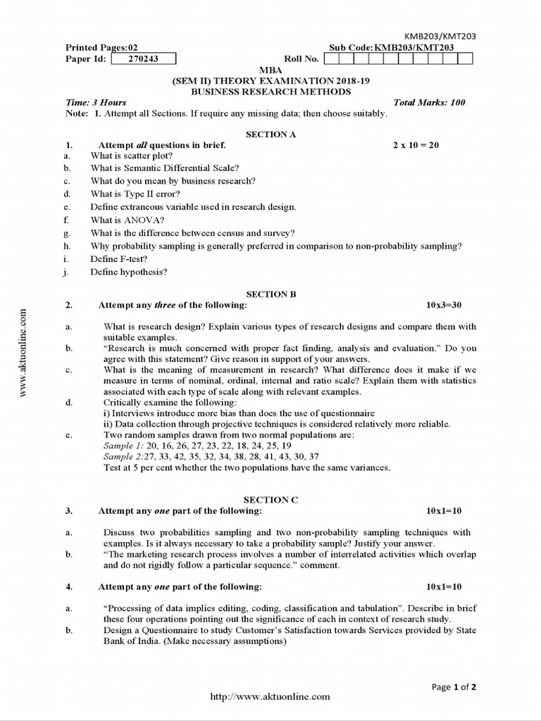 Mba 2 Sem Business Research Methods Kmb203 2019 | PDF