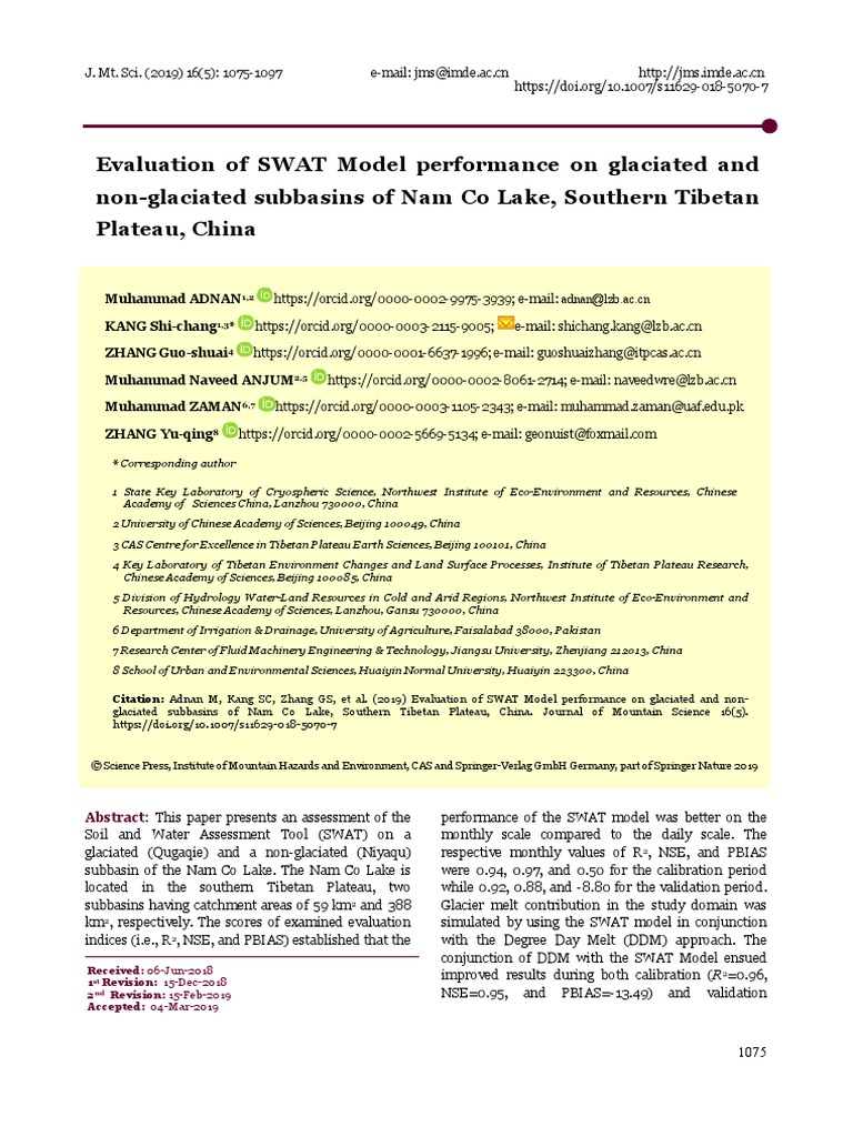ADNAN-2019-Evaluation of SWAT Model Performance On Glaciated and | PDF | Snow | Drainage Basin