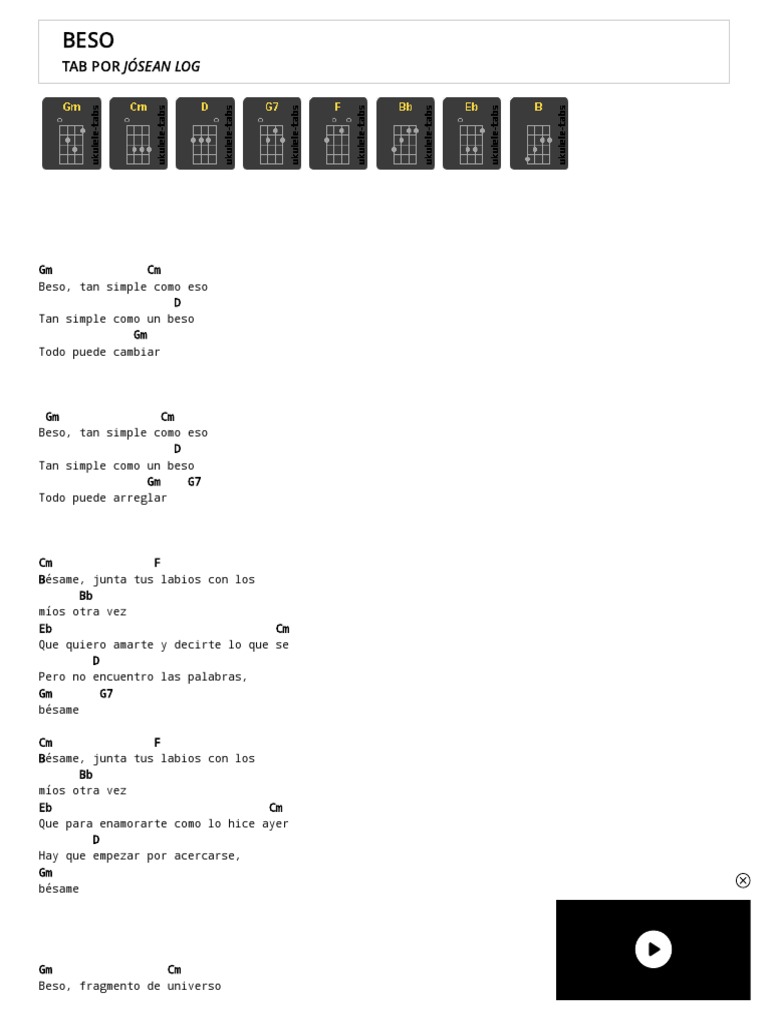 Beso Tab Por Jósean Log - Ukulele Tabs | PDF