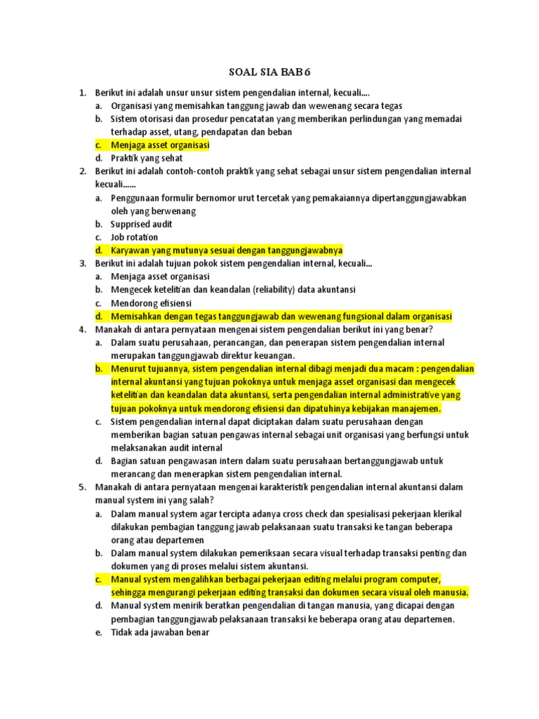 Soal Sia Bab 6 | PDF