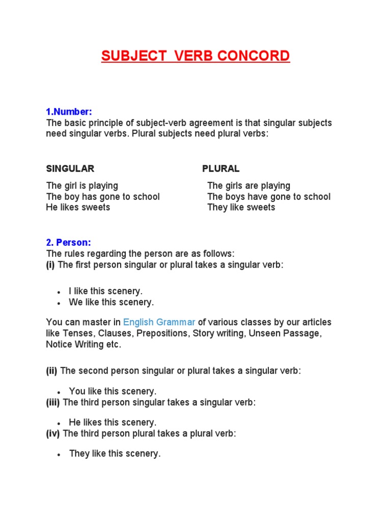 Subject Verb Concord: 1.number | PDF | Grammatical Number | Plural