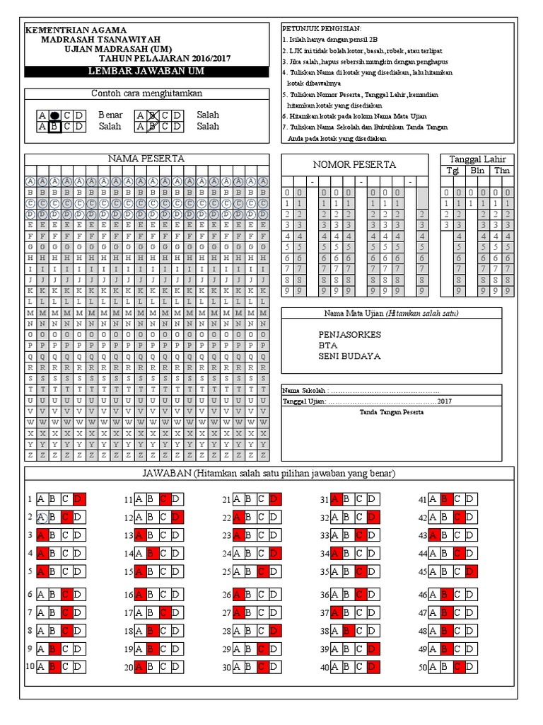 Lembar Jawaban LJK | PDF