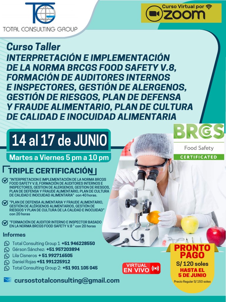 Diptico INTERPRETACION E IMPLEMENTACIÓN DE LA NORMA BRCGS FOOD | PDF | Análisis de Riesgo y ...