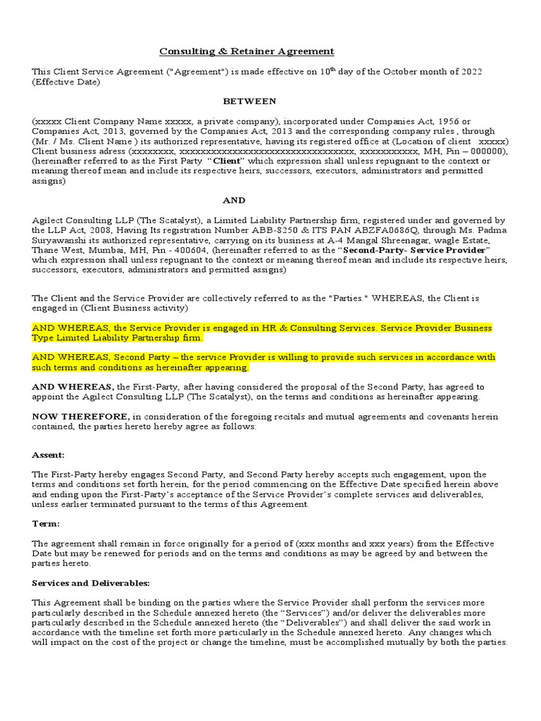 Consulting & Retainer Agreement | PDF | Indemnity | Arbitration