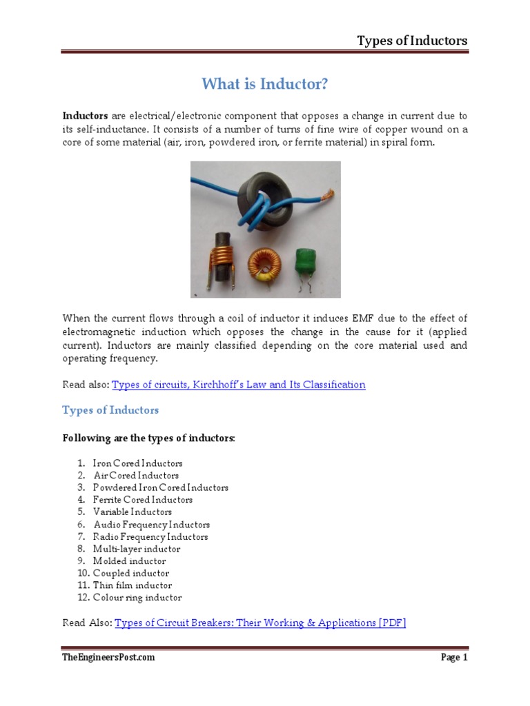 Tyoes of Inductor | PDF | Inductor | Inductance