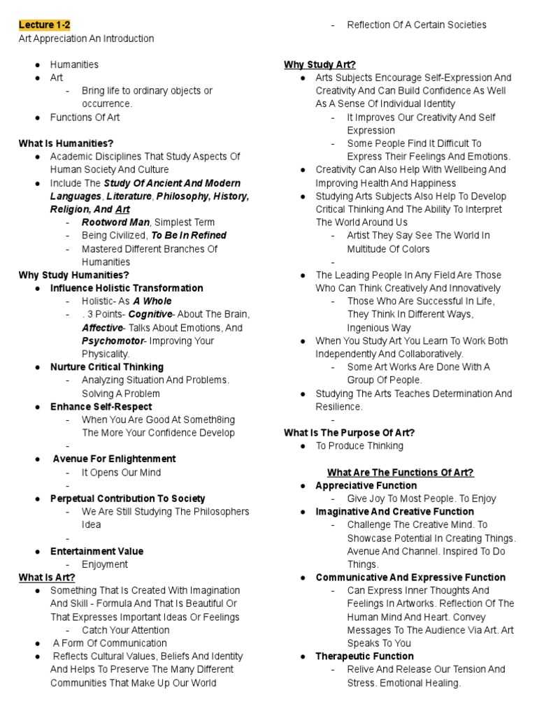 Art Appreciation Lecture 1-12 Updated | PDF | Composition (Visual Arts) | Paintings