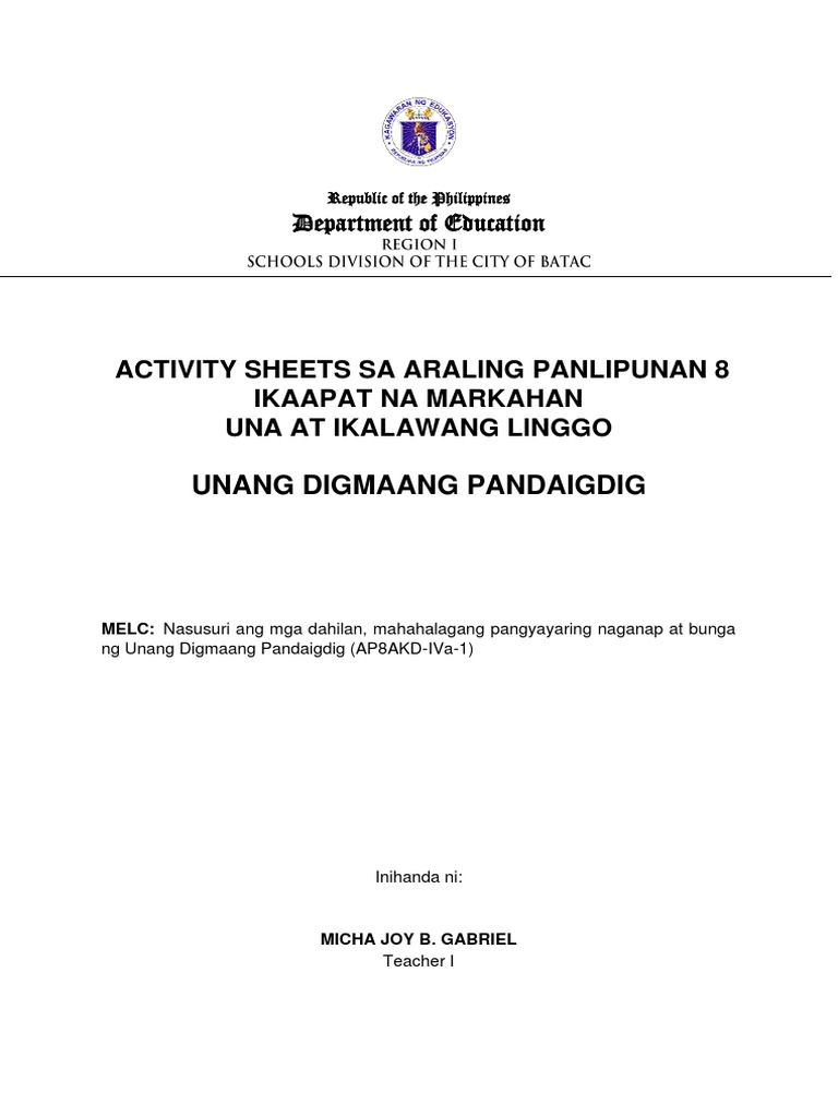 AP8 - AS - Q4 - Wk1-Wk2 - Unang-Digmaang-Pandaigdig | PDF