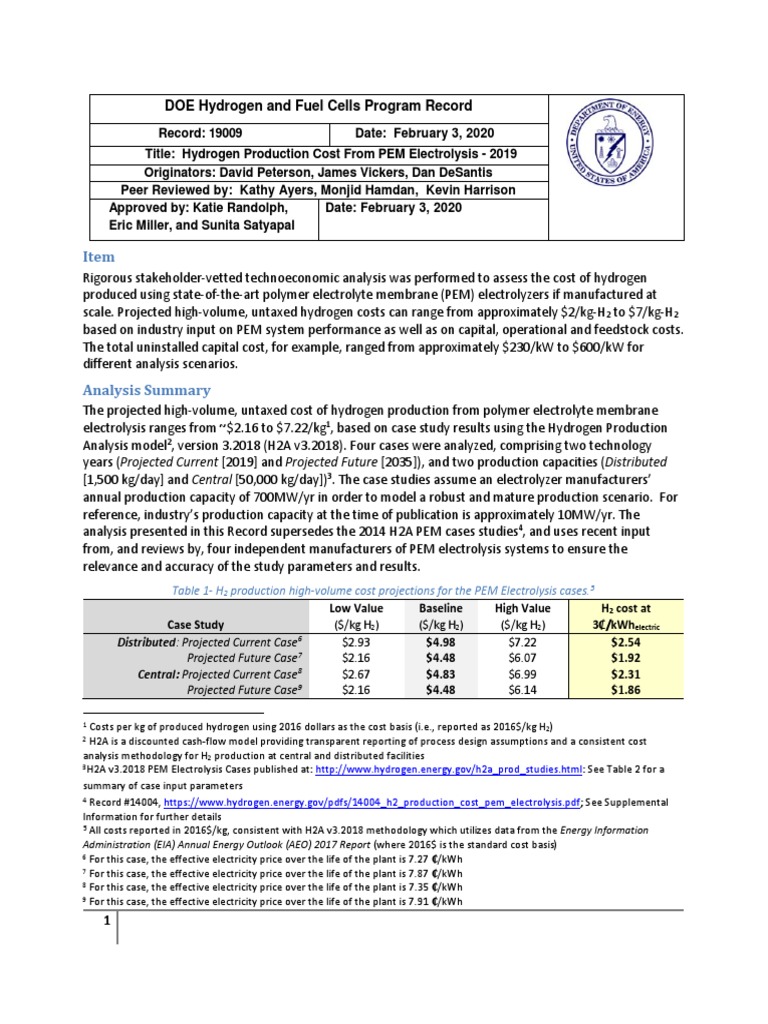 H2 Production Cost Pem Electrolysis 2019 Pdf Sensitivity Analysis Nature