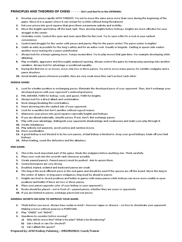 Principles And Theories Of Chess Pdf Chess Openings Traditional