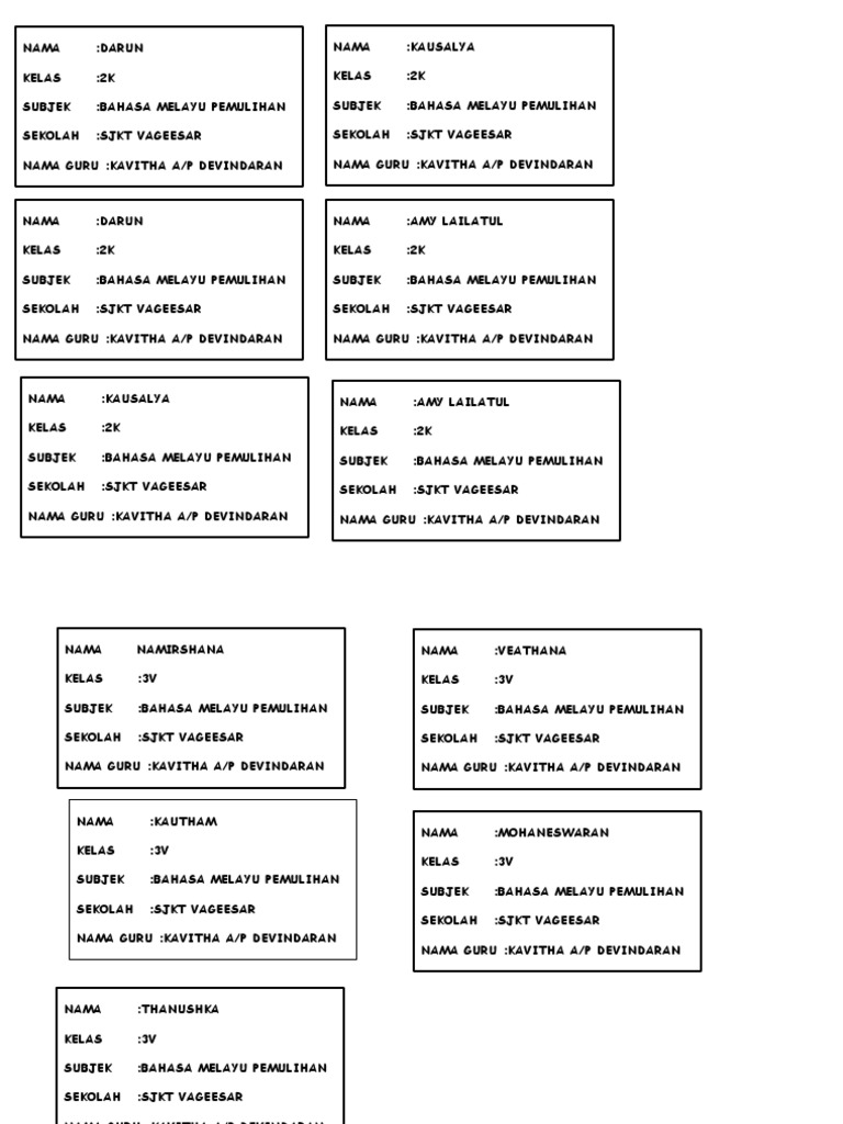 Siswa Bahasa Melayu Pemulihan SJKT Vageesar | PDF