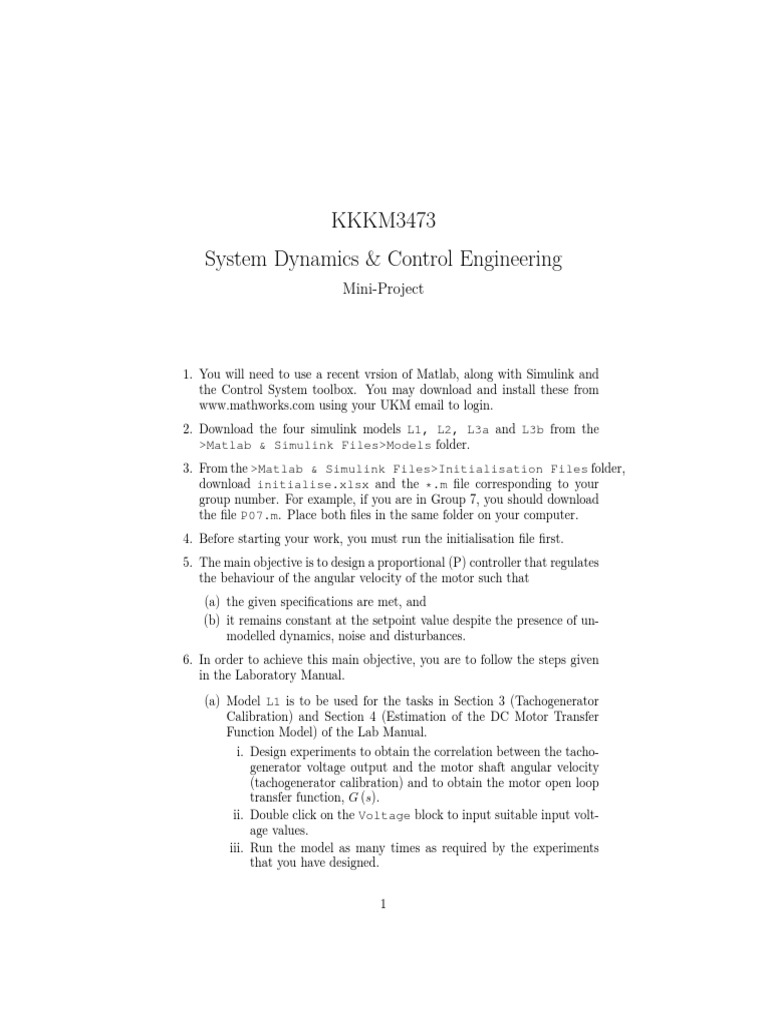 Mini Project Pdf Control Theory Electrical Engineering