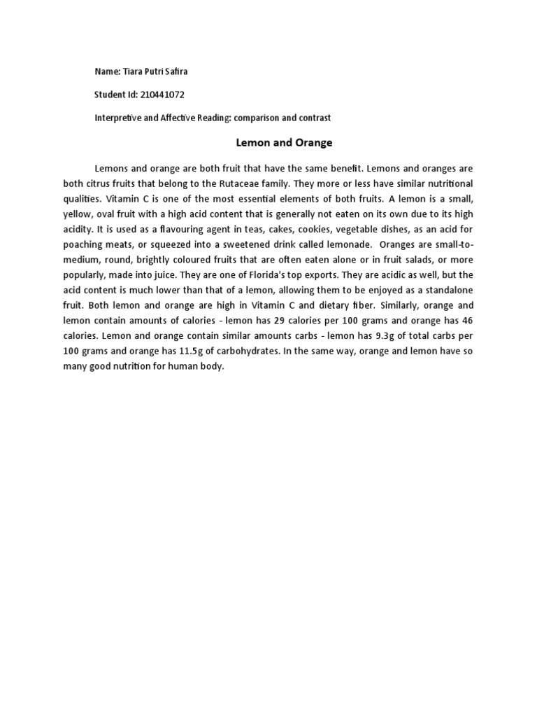 Citrus Fruits: Lemon vs. Orange | PDF