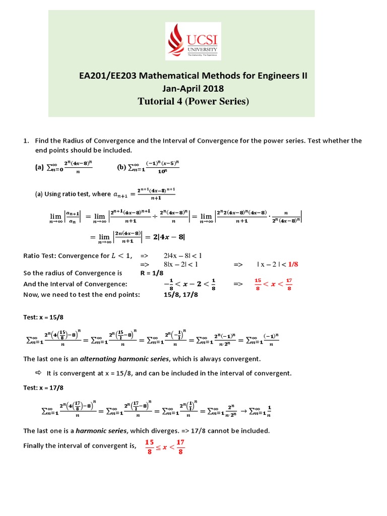 Topic 4 - Power Series - Q&A - Q1-Q6 | PDF | Power Series | Mathematical Concepts